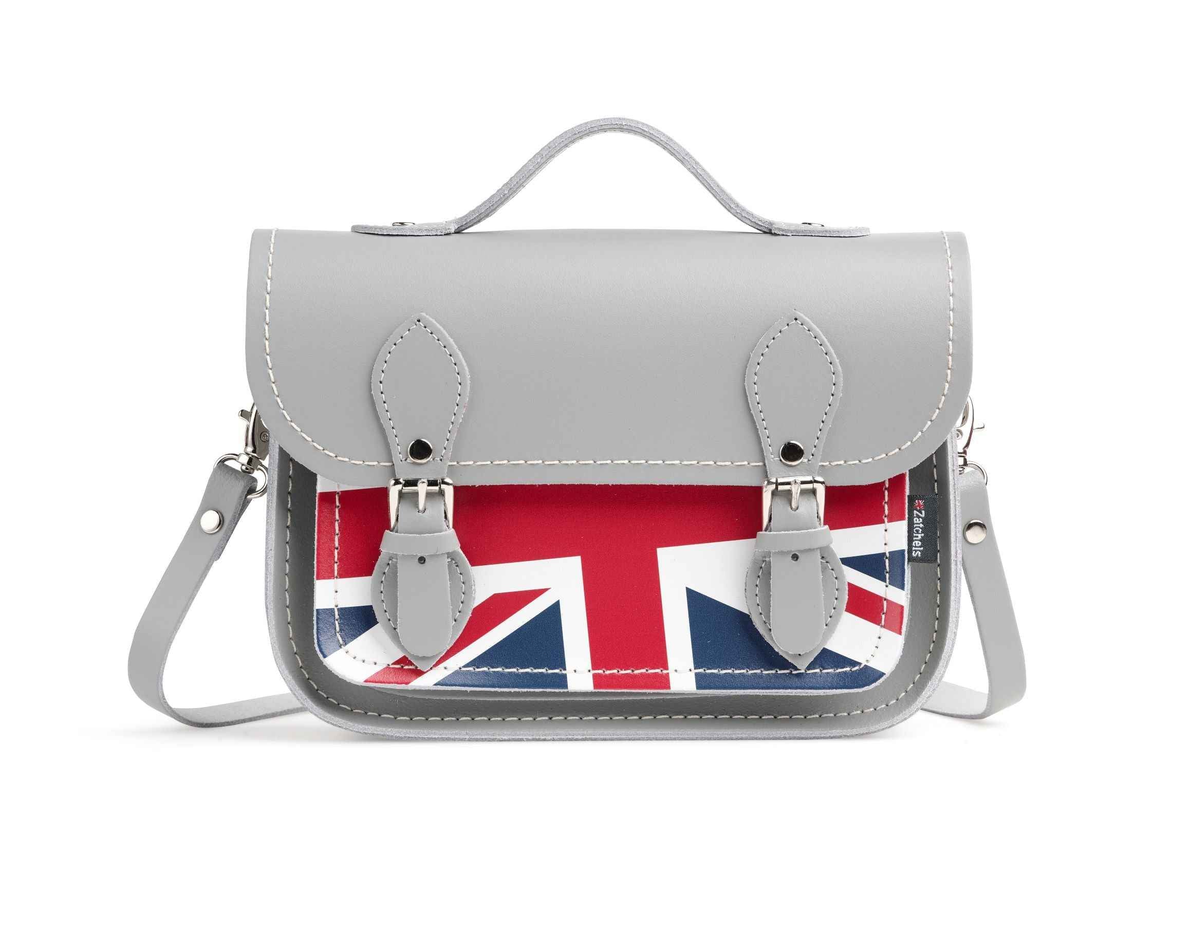 Union Jack Midi Handmade Leather Satchel - Ghost Grey - Unique Style ...